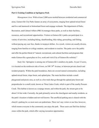 An Area Analysis Report of Gainesville Parks with a Focus on Springtree ...