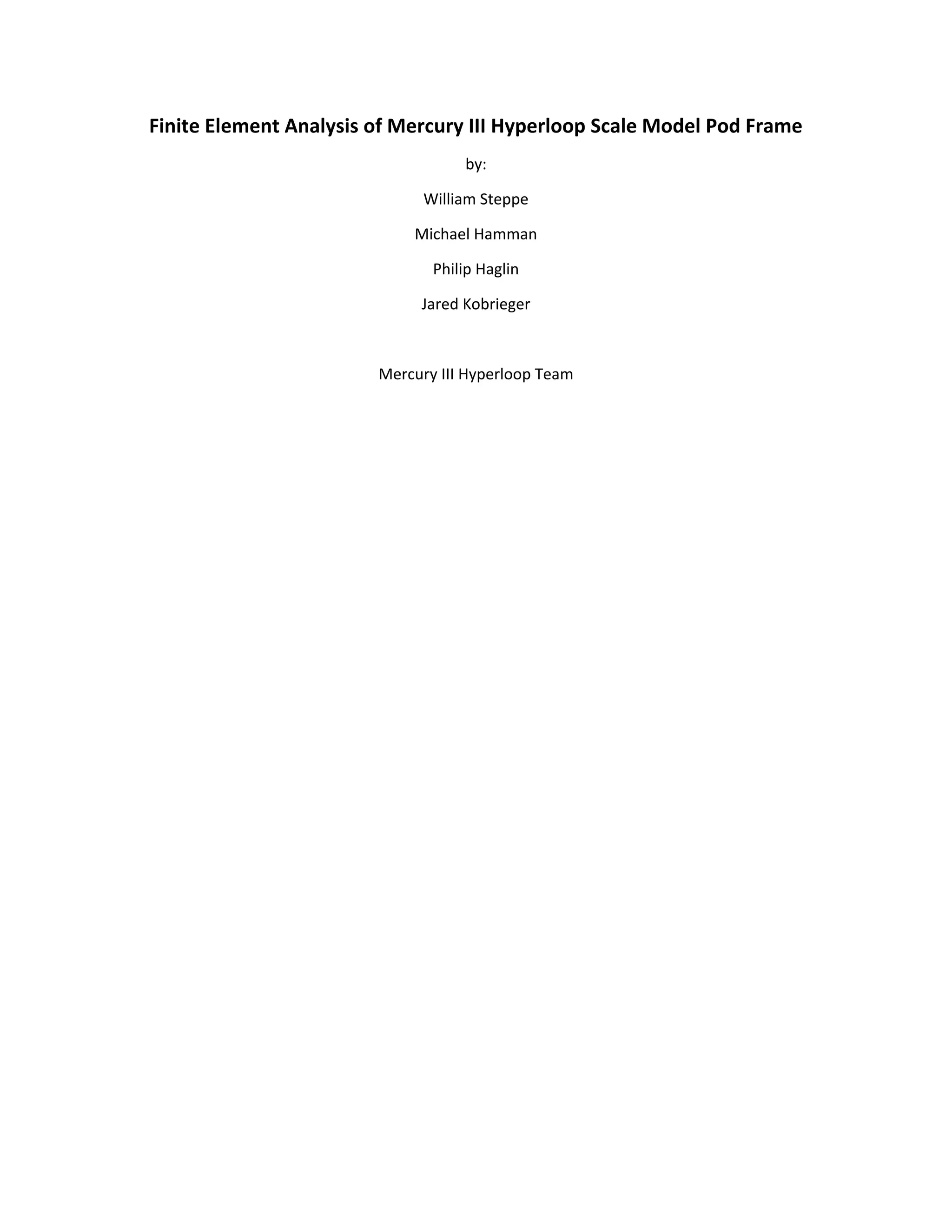 Finite Element Analysis of Mercury III Hyperloop Scale Model Pod Frame ...