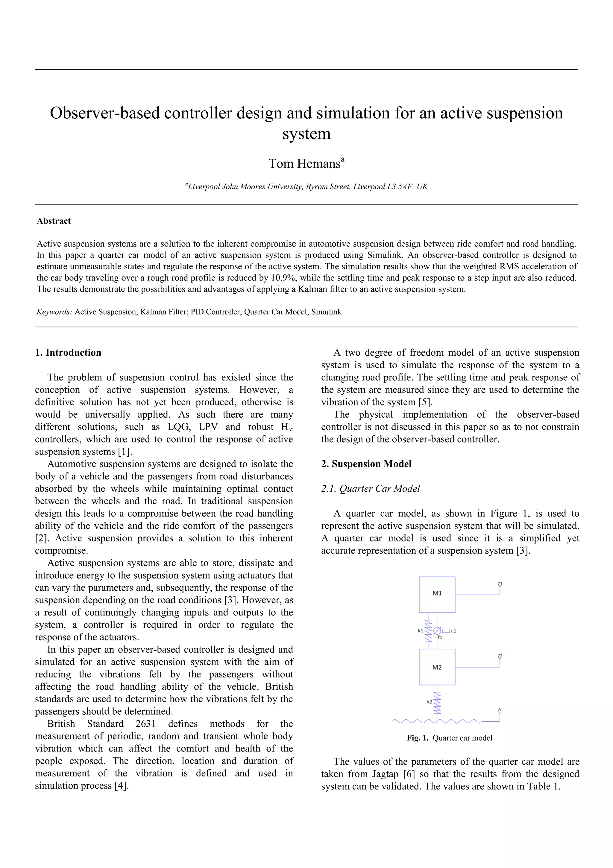 Observer-based controller design and simulation for an active ...