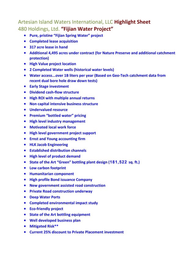 480 Highlight sheet 12-31-14DSB | DOC | Business | Business and Finance