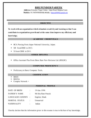 Resume of Bhupender | DOCX