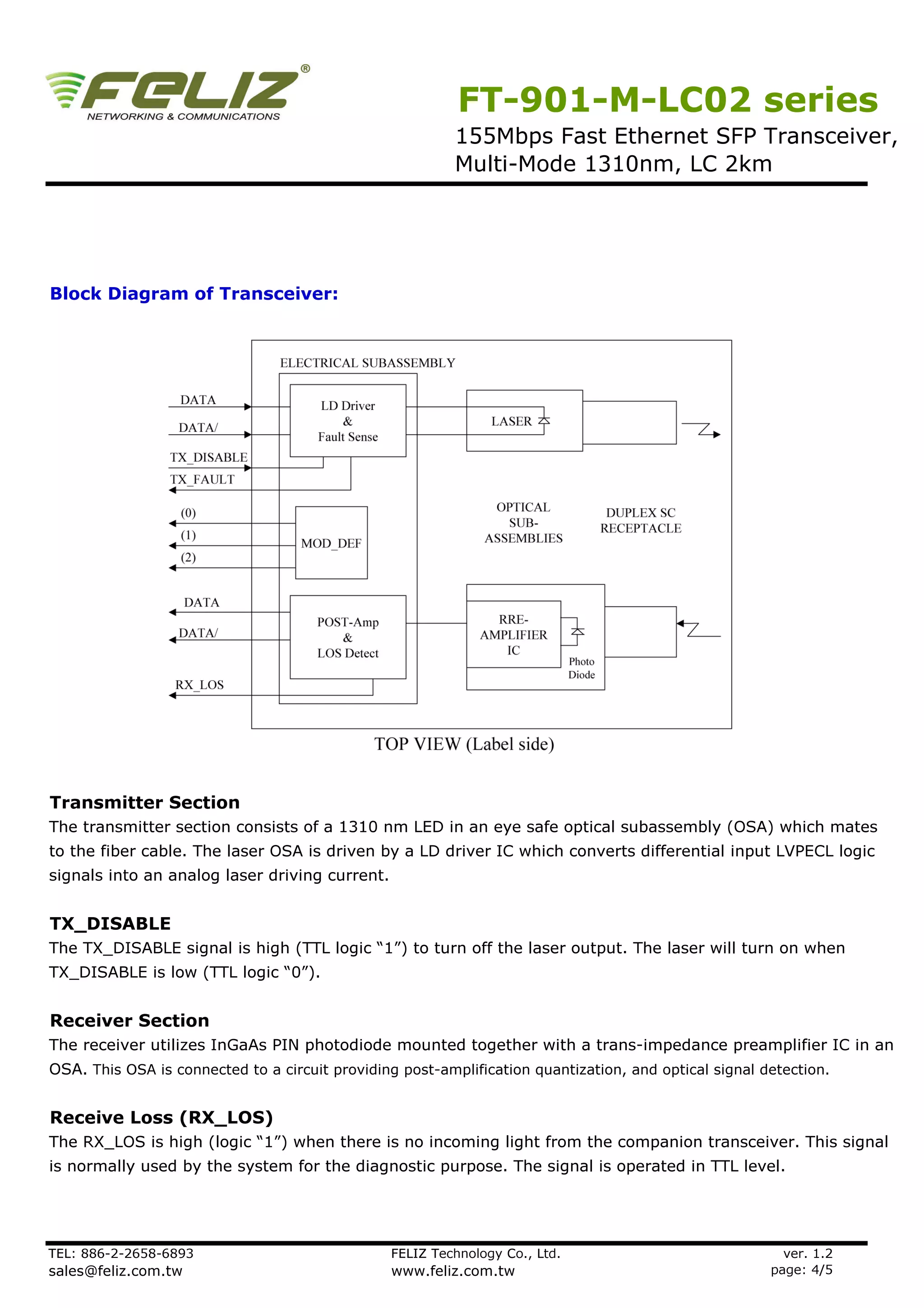 SFP(FT-901-M-LC02)_DataSheet_ver_1.2 | PDF