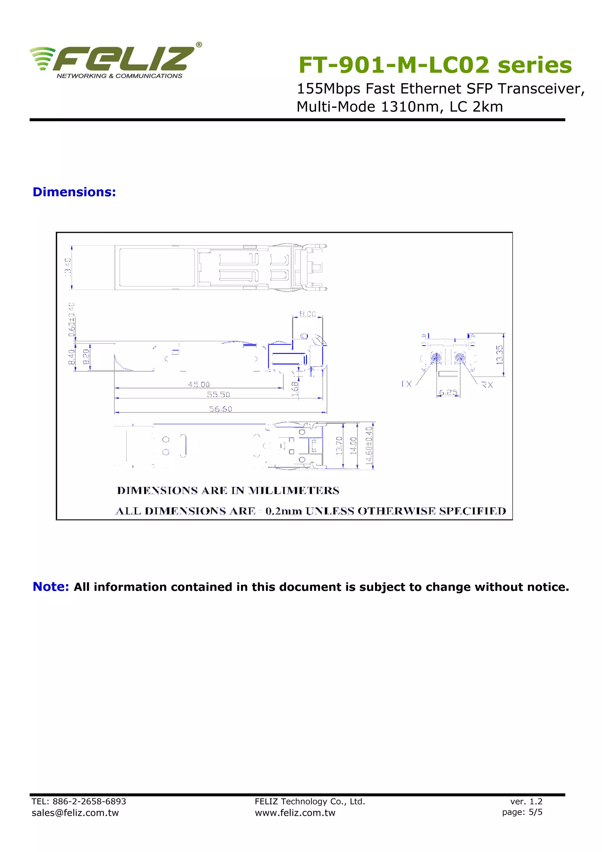 SFP(FT-901-M-LC02)_DataSheet_ver_1.2 | PDF