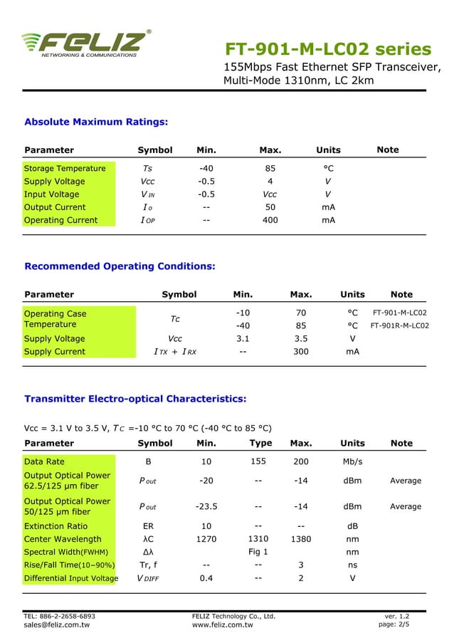 SFP(FT-901-M-LC02)_DataSheet_ver_1.2 | PDF