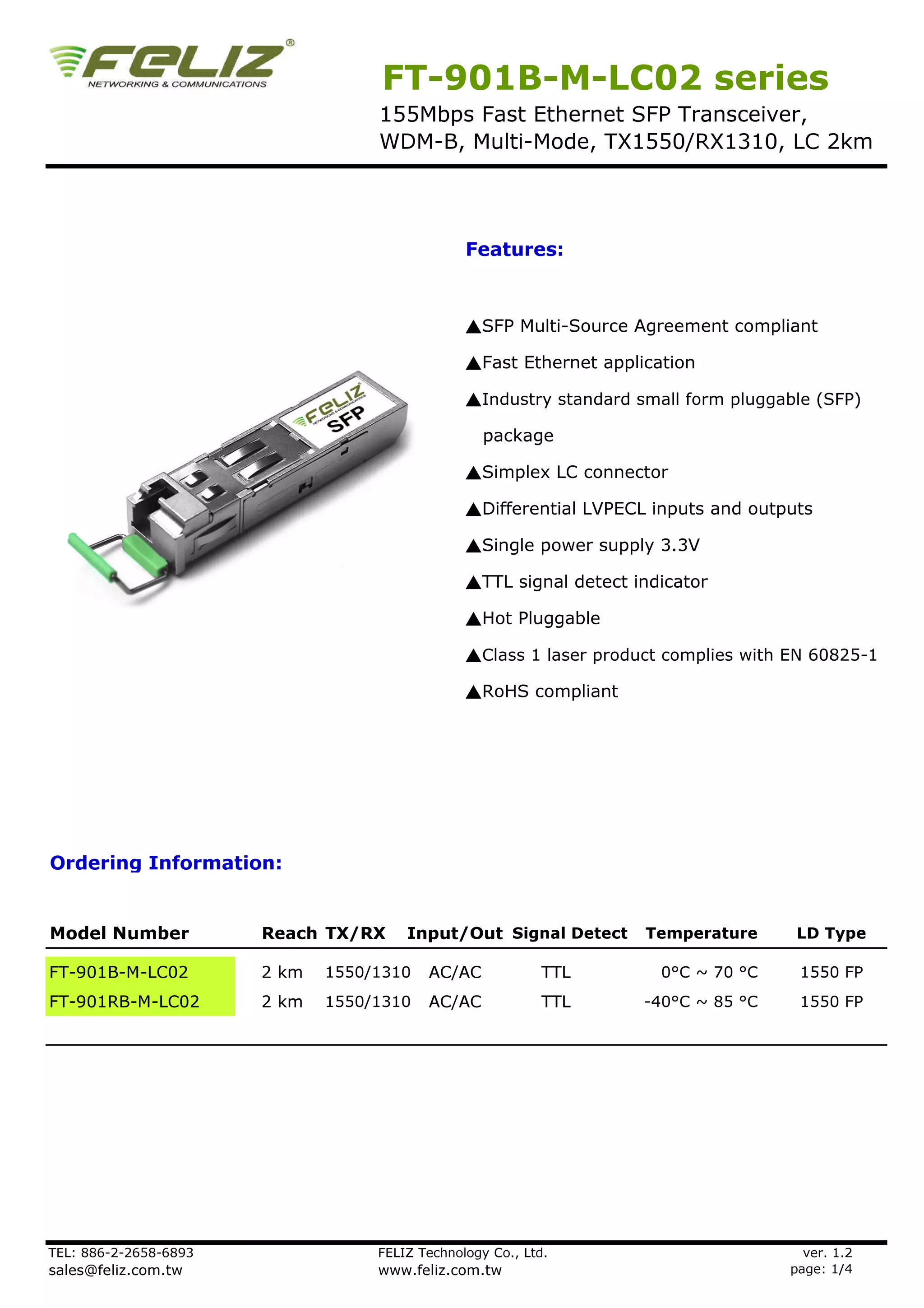 SFP(FT-901B-M-LC02)_DataSheet_ver_1_2 | PDF