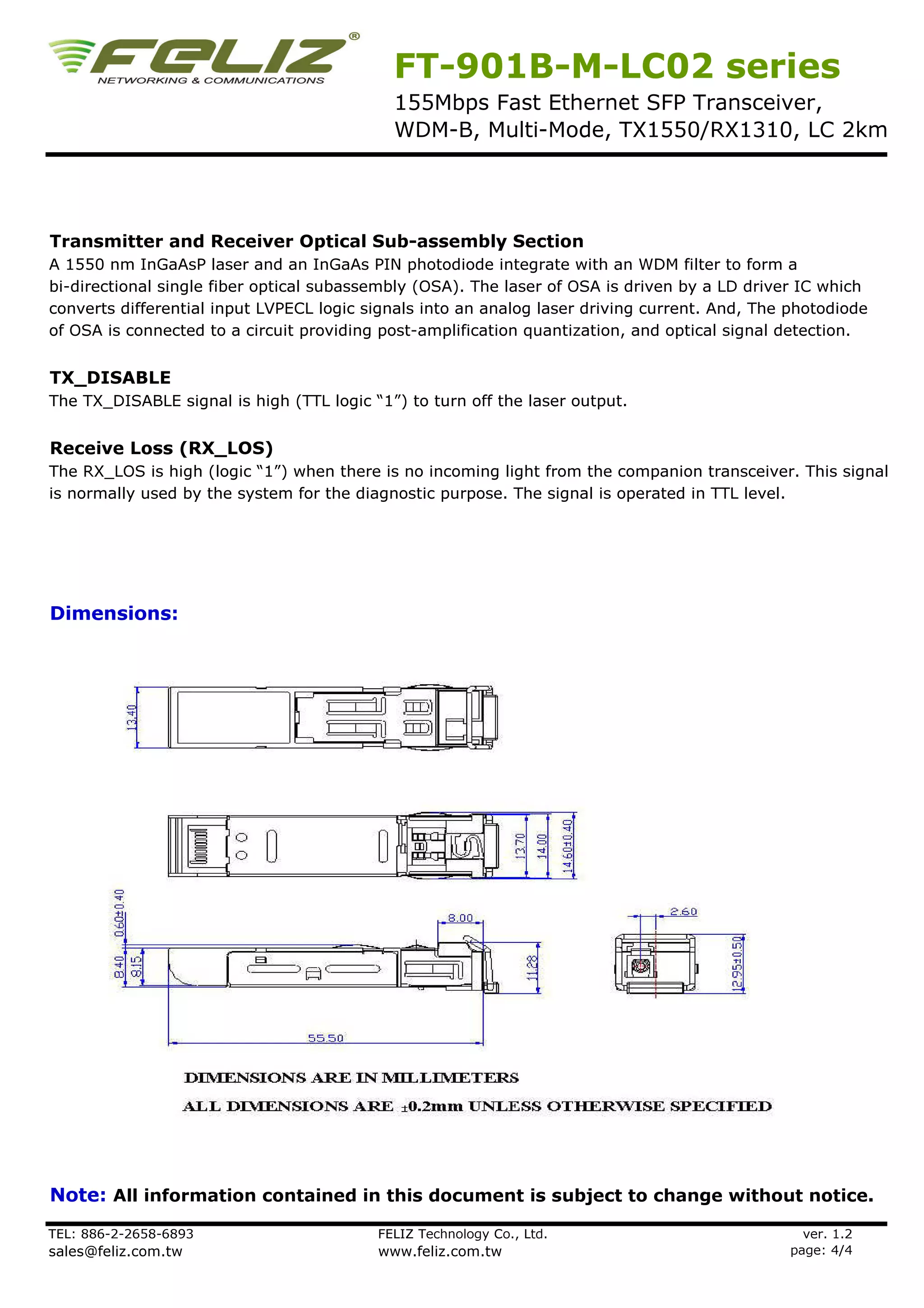 SFP(FT-901B-M-LC02)_DataSheet_ver_1_2 | PDF