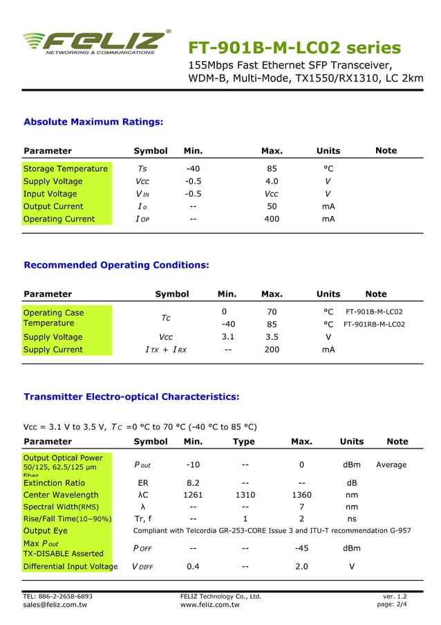 SFP(FT-901B-M-LC02)_DataSheet_ver_1_2 | PDF