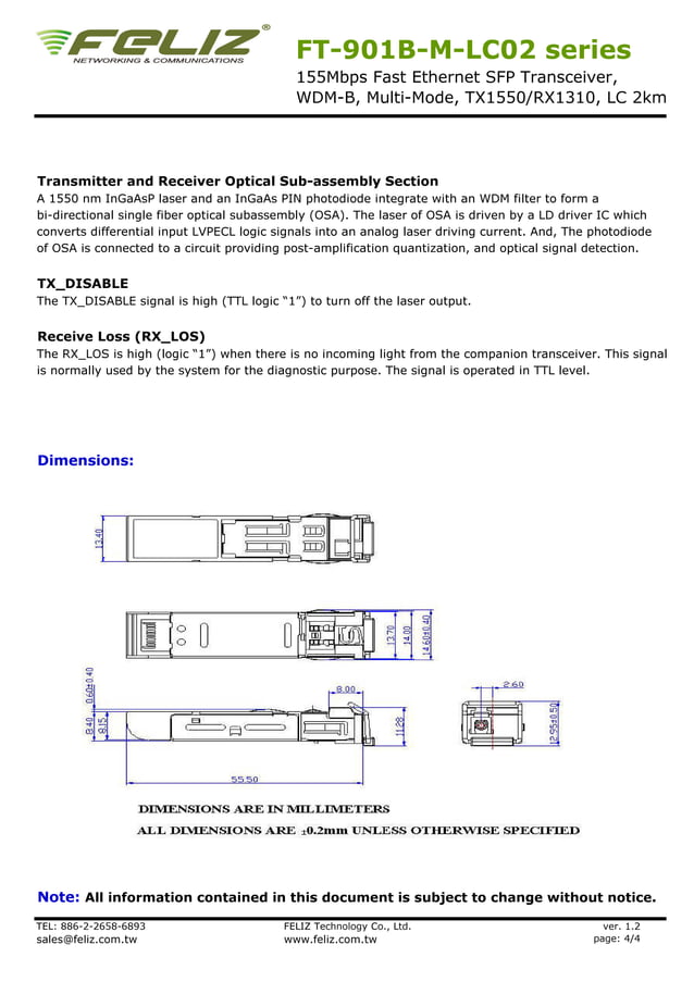 SFP(FT-901B-M-LC02)_DataSheet_ver_1_2 | PDF