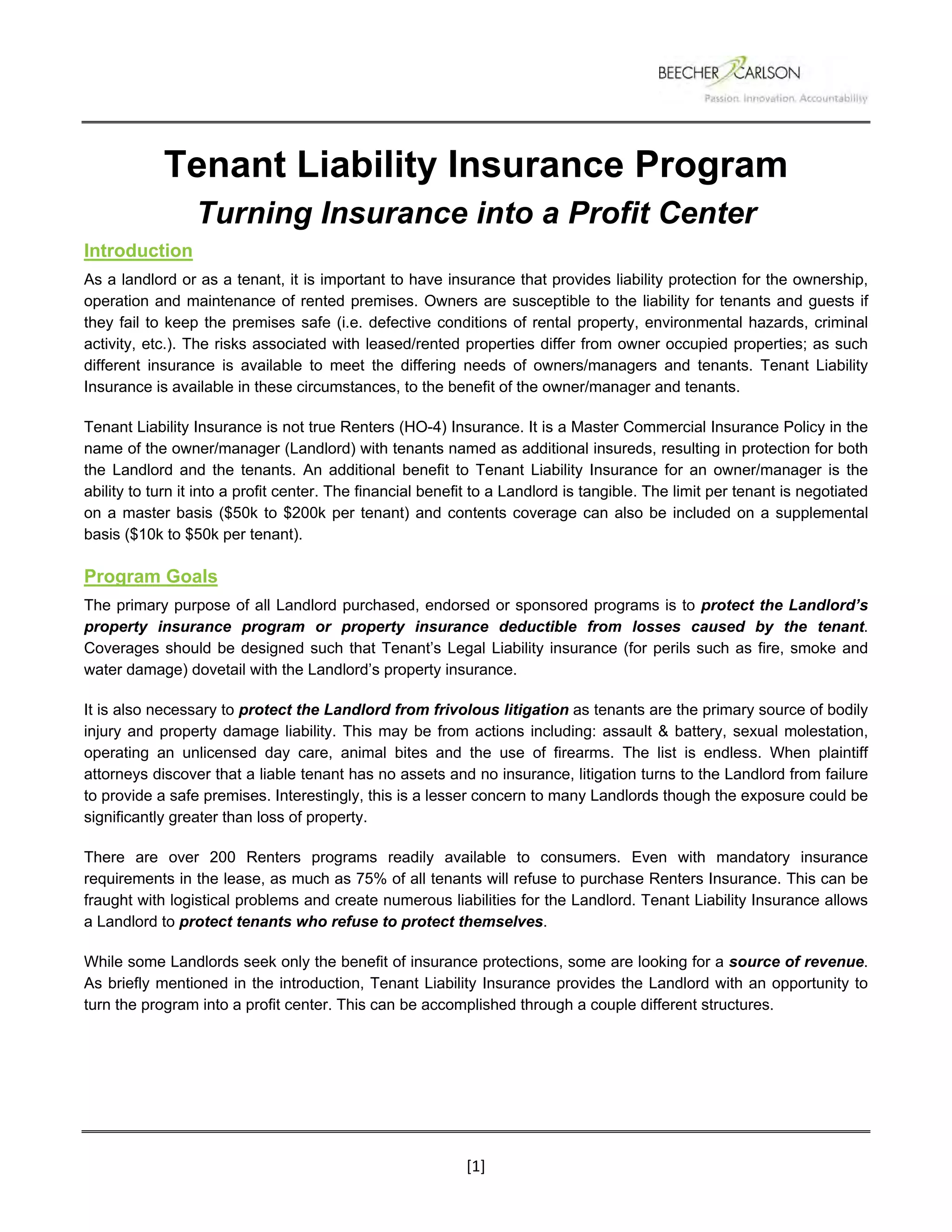 Tenant-Liability-Insurance-Program-White-Paper | PDF | Home Insurance ...