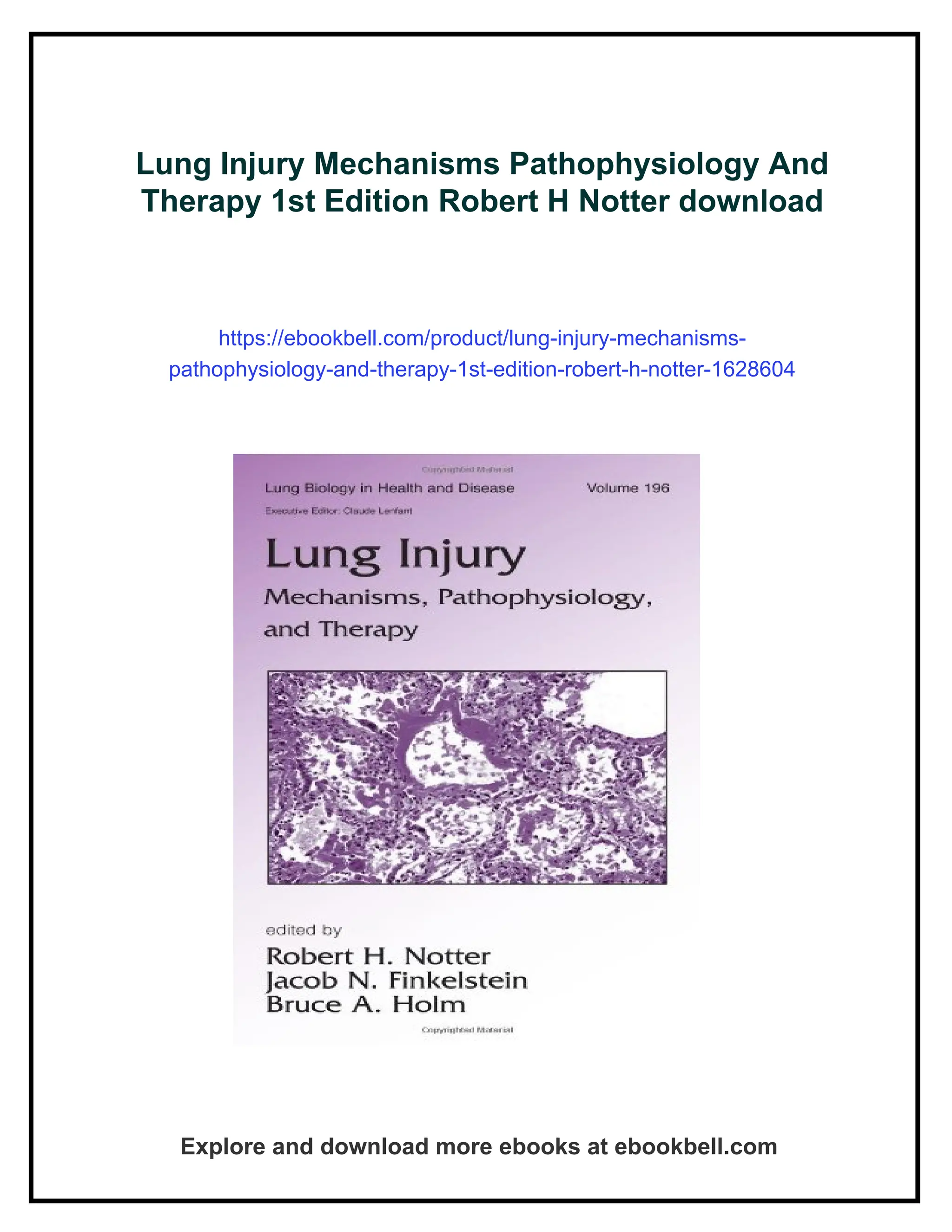 Lung Injury Mechanisms Pathophysiology And Therapy 1st Edition Robert H ...