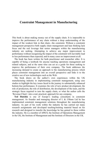 Constraint Management in Manufacturing Ted Hutchin | PDF