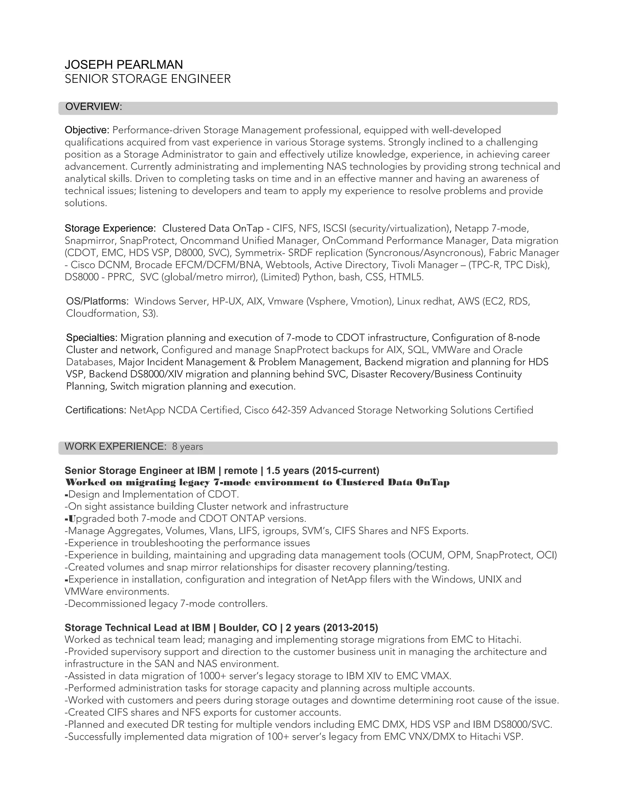 Storage_engineer_resume | ODT | Operating Systems | Computer Software ...