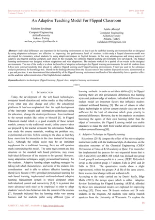 An Adaptive Teaching Model For Flipped Classroom | PDF