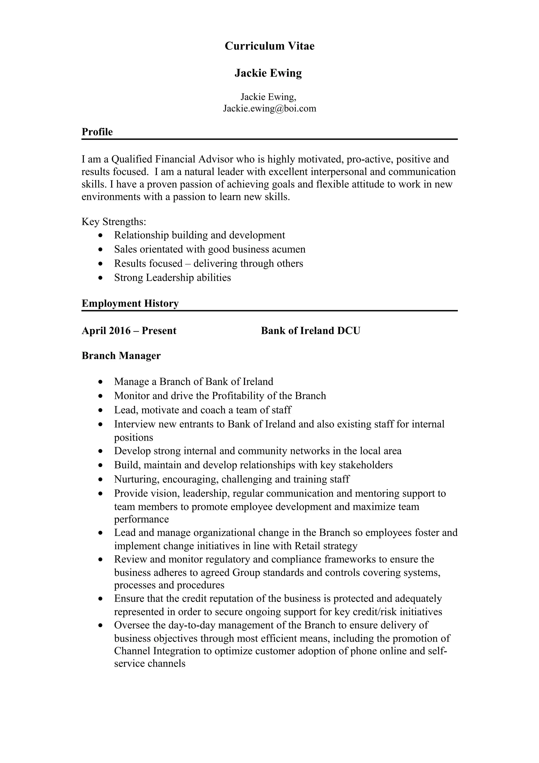 Jackie Ewing CV | PDF