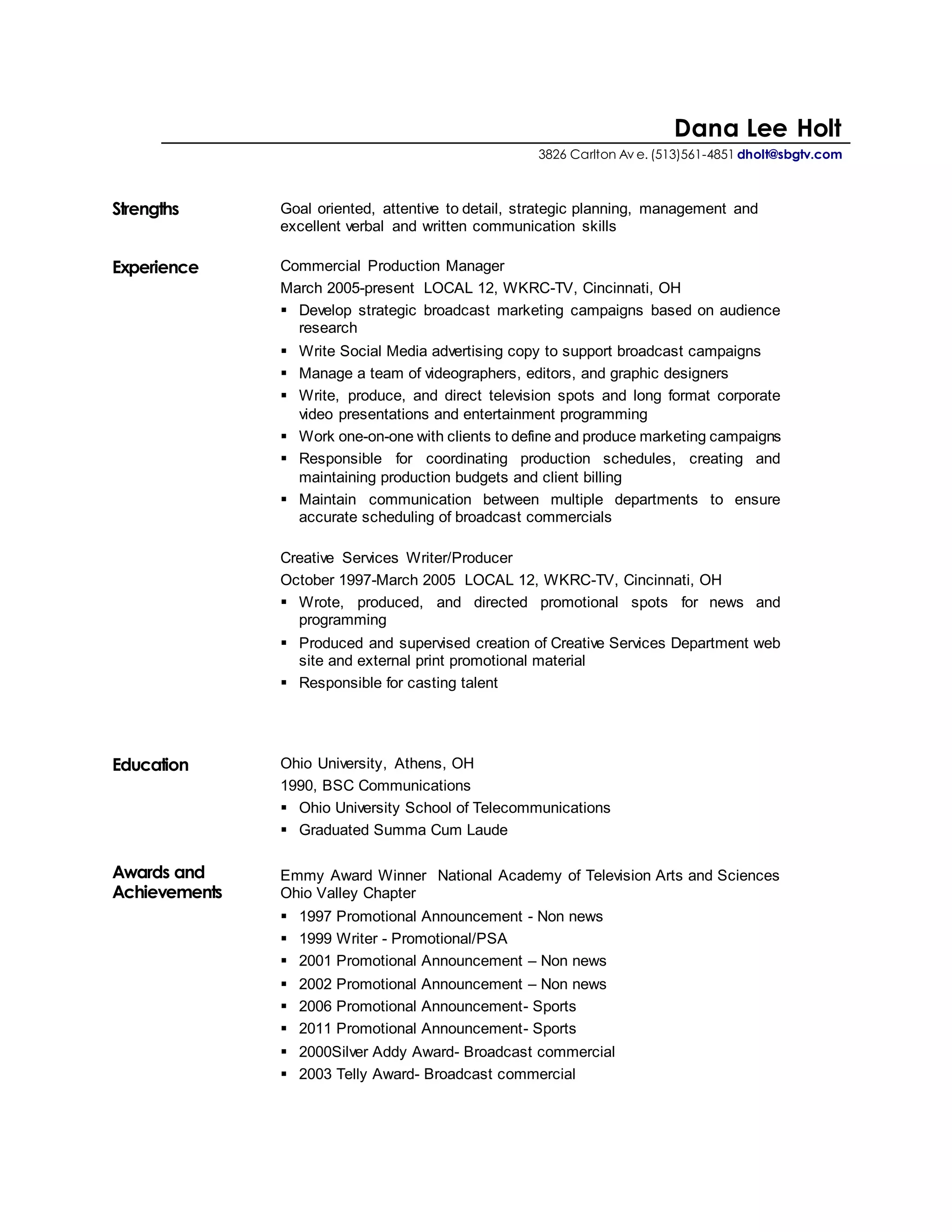 Dana Holt resume | DOCX