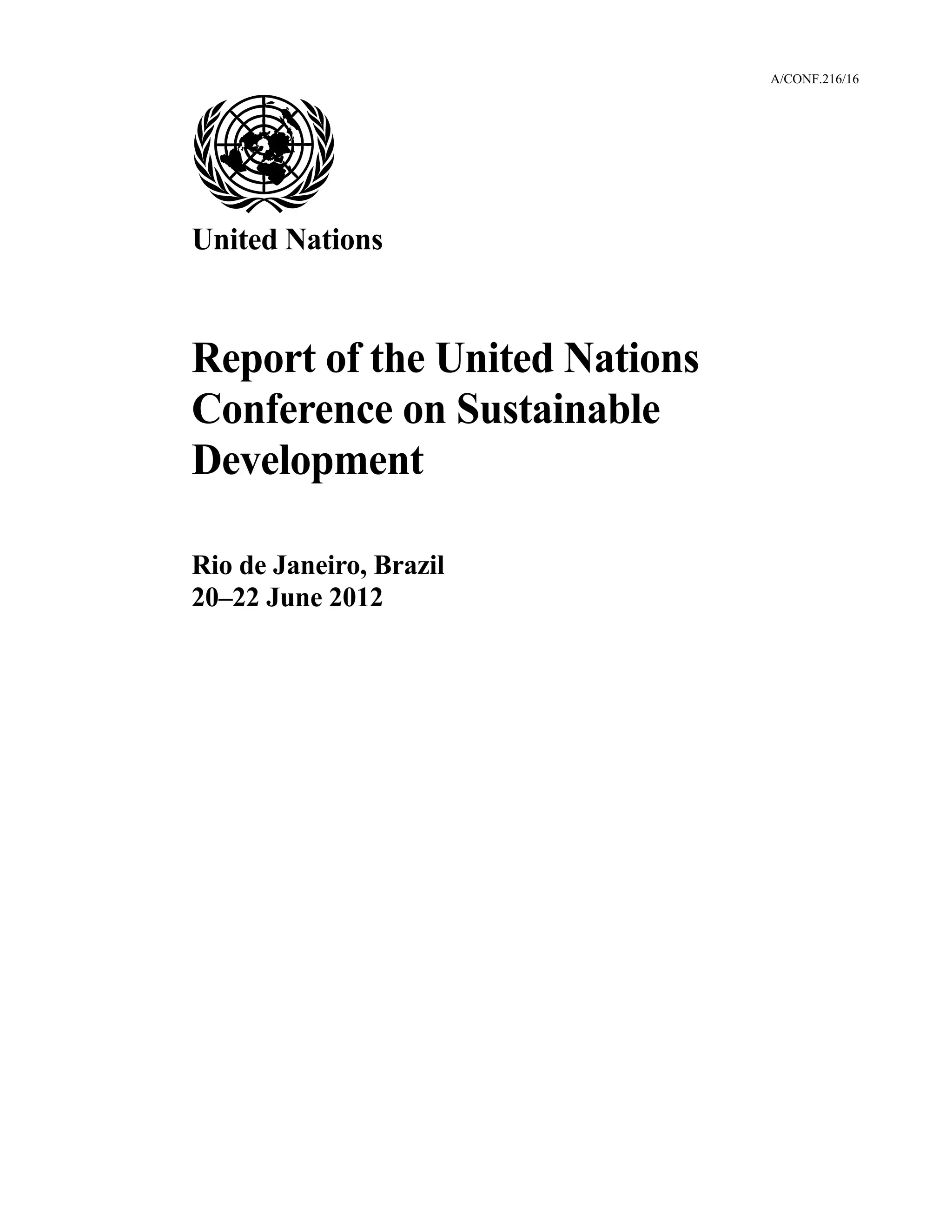 Report of the UN Conference on Sustainable Development Rio de Janeiro ...