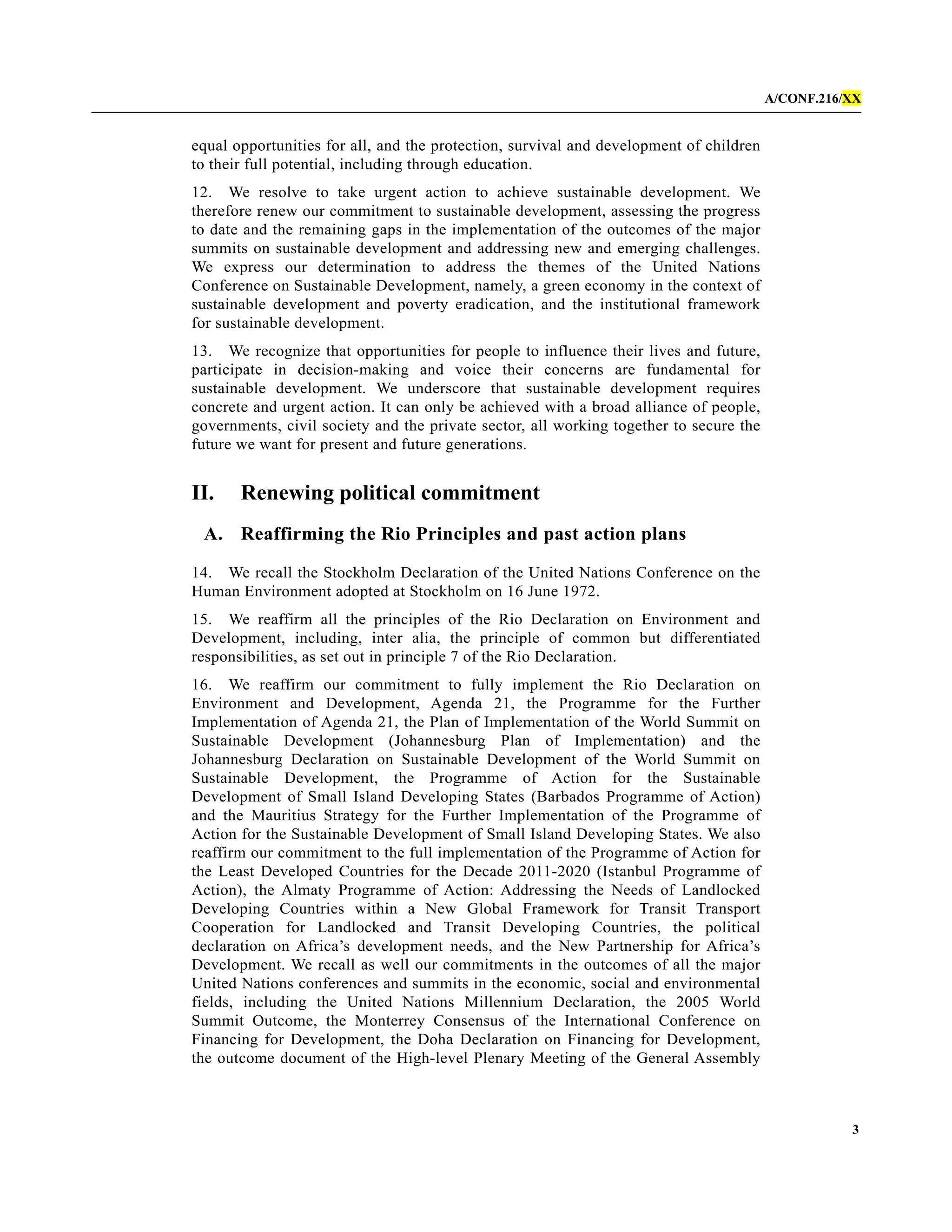 Report of the UN Conference on Sustainable Development Rio de Janeiro, Brazil 20–22 June 2012 | PDF