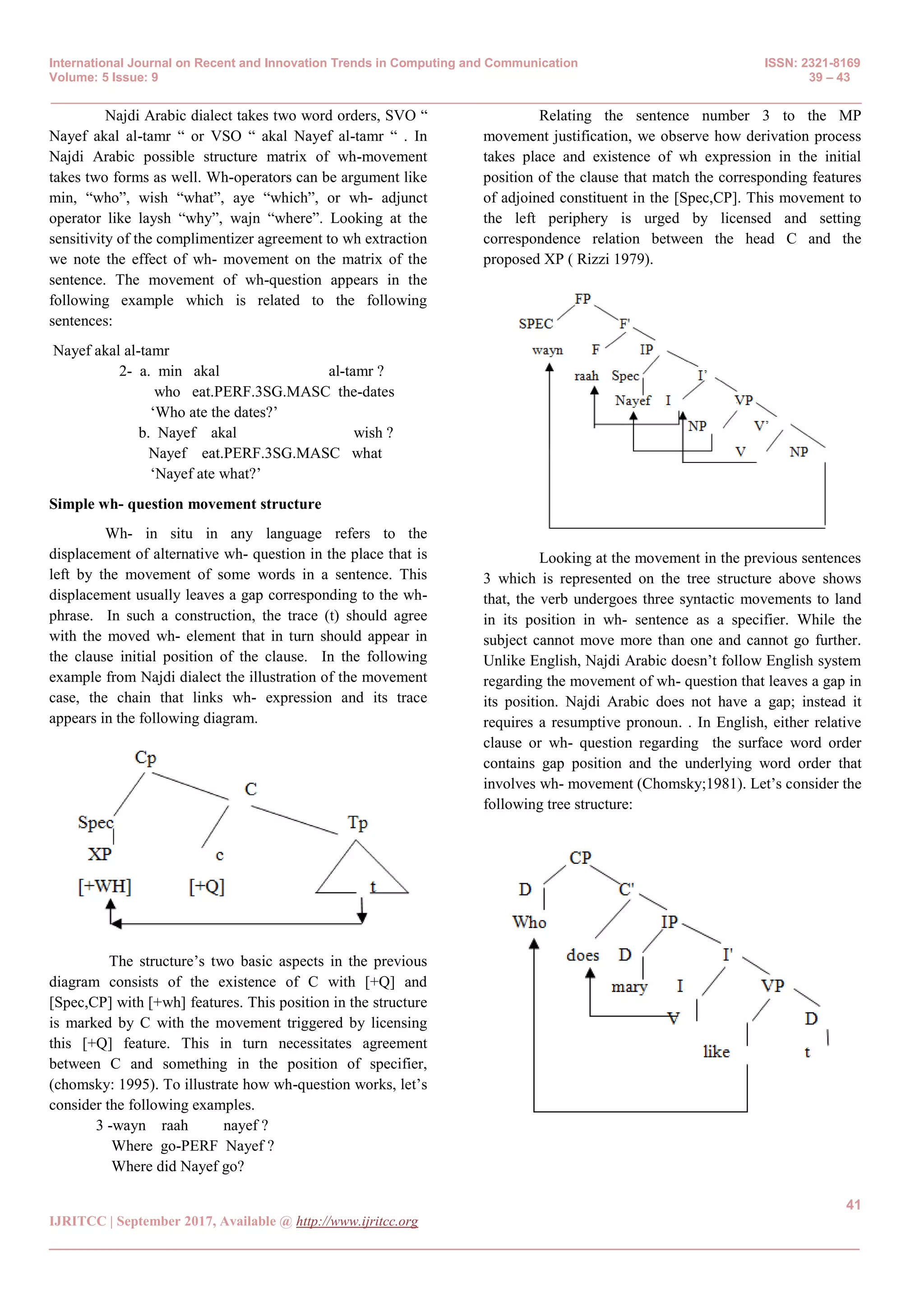 Wh Question In-Situ and Movement in Najdi Dialect | PDF