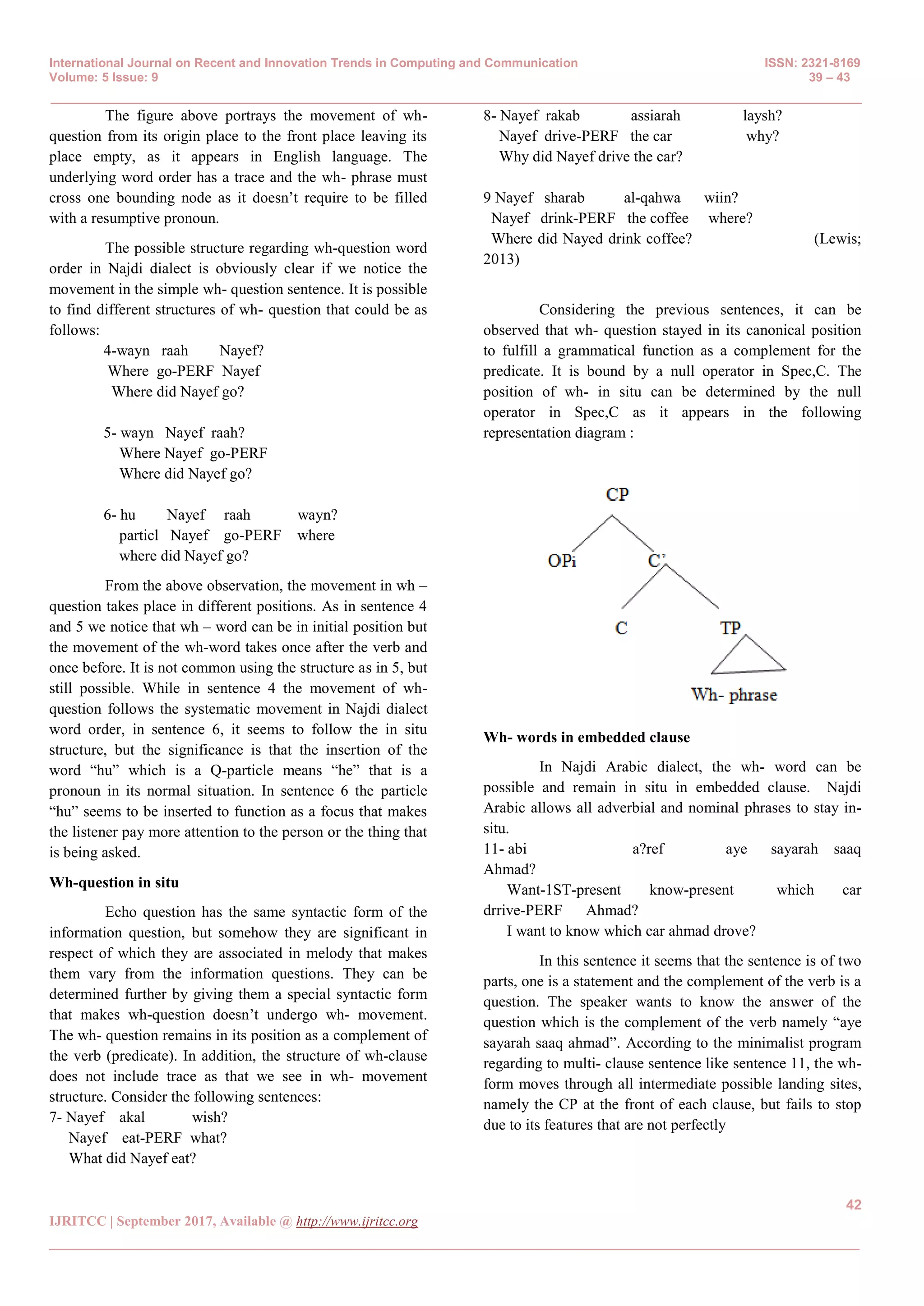 Wh Question In-Situ and Movement in Najdi Dialect | PDF