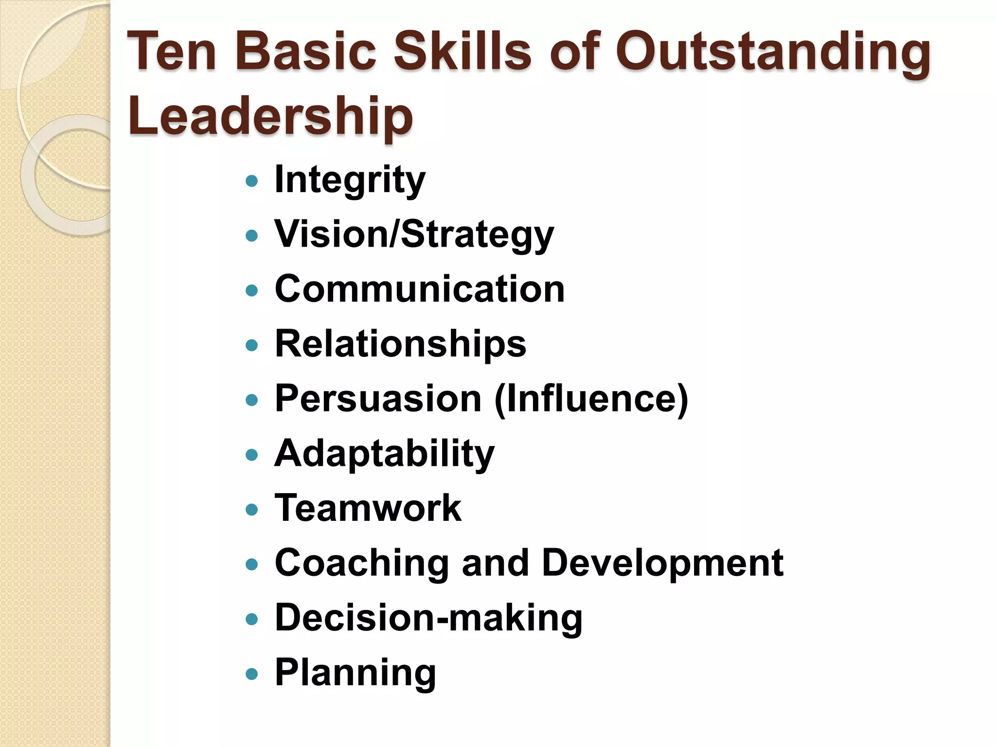 Ten Basic Skills of Outstanding Leadership | PPT