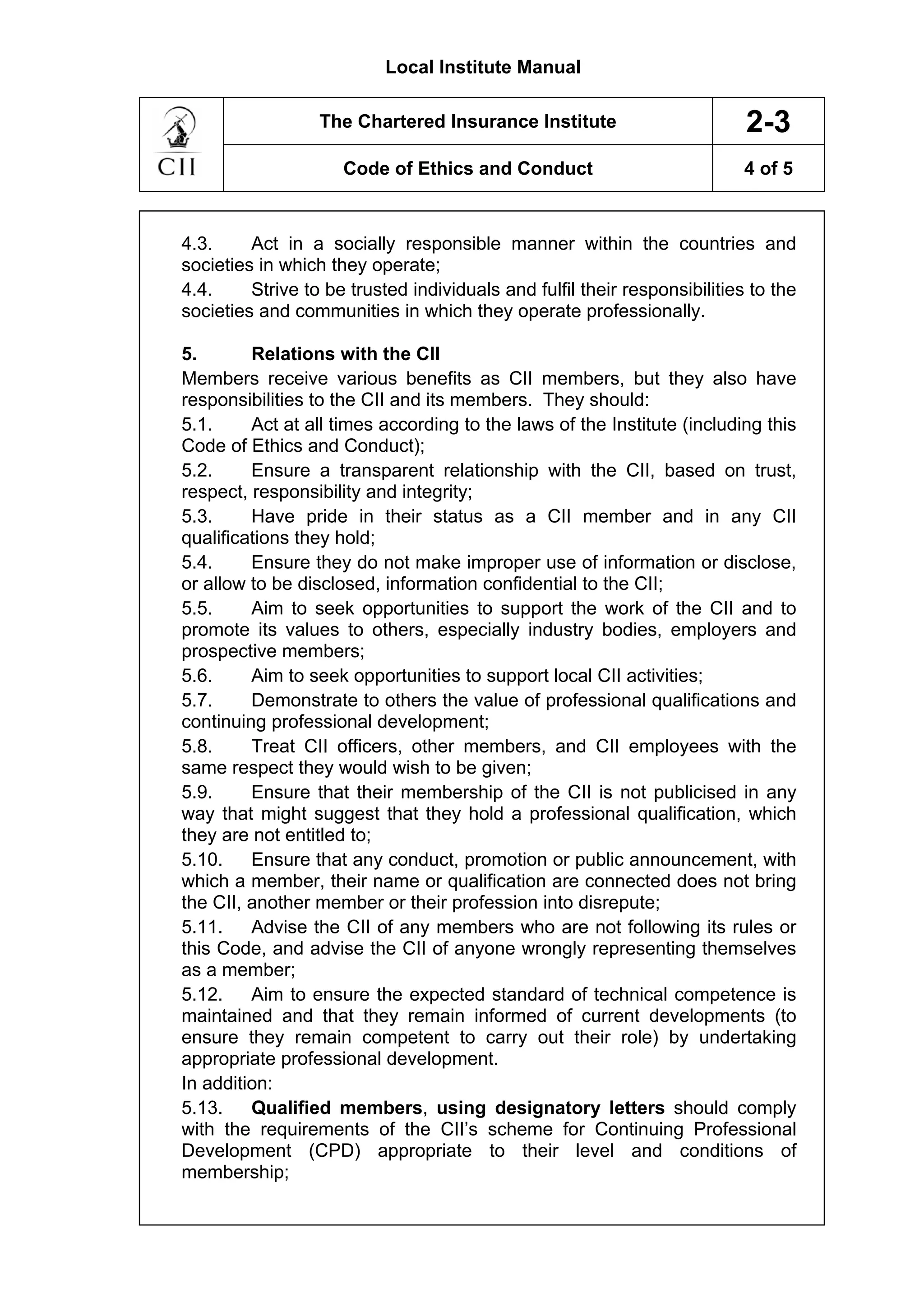 CII Code of Ethics | PDF