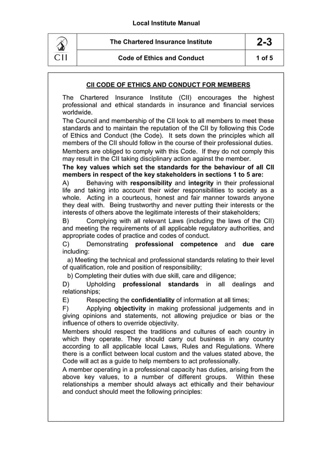 CII Code of Ethics | PDF