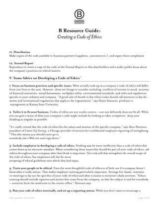 B Resources - Creating a Code of Ethics | PDF