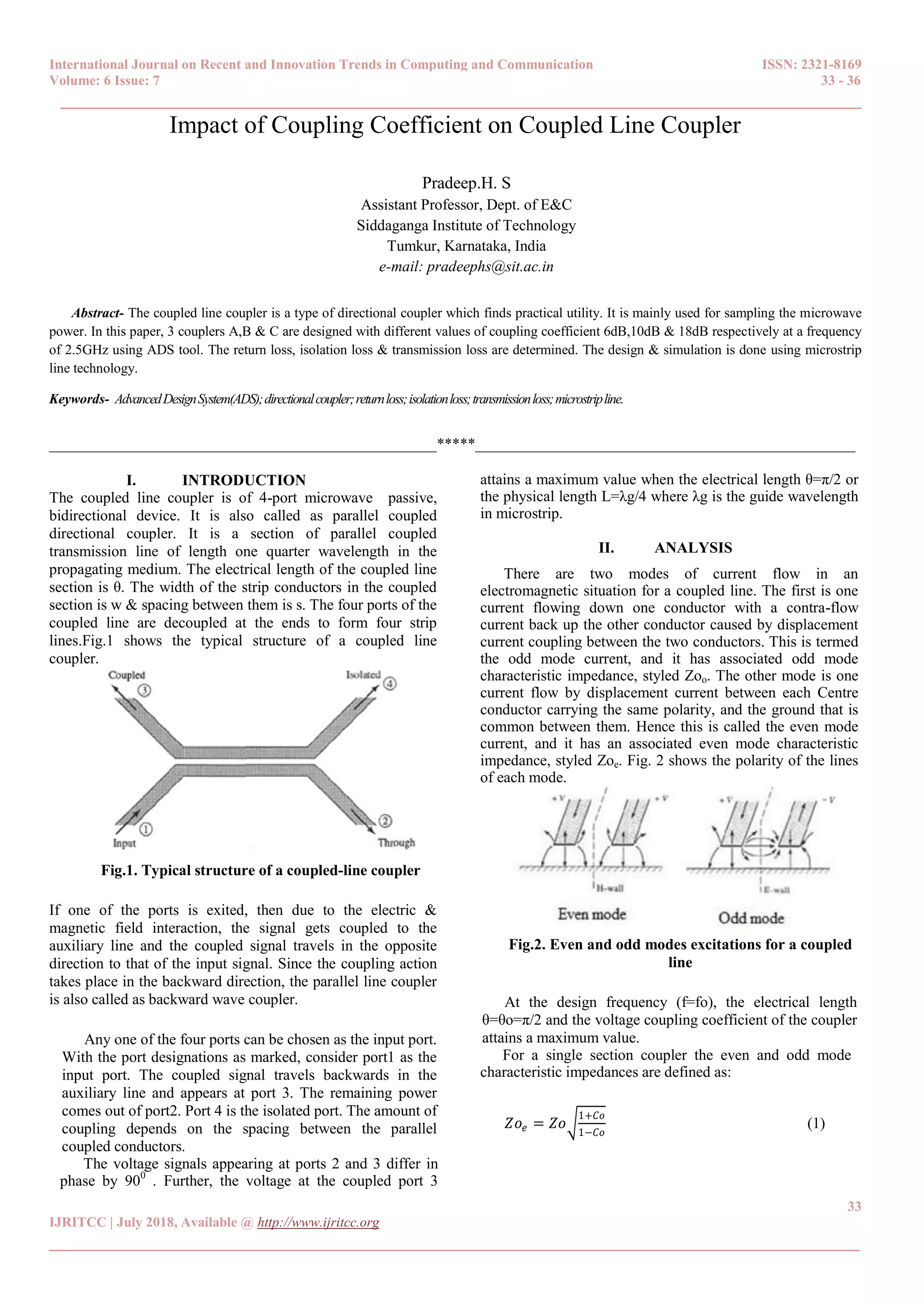 Impact of Coupling Coefficient on Coupled Line Coupler | PDF