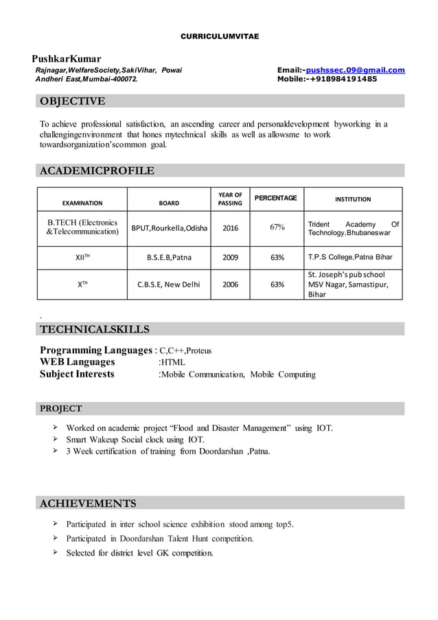 Pushkar Kumar Resume | DOCX | Technology & Computing
