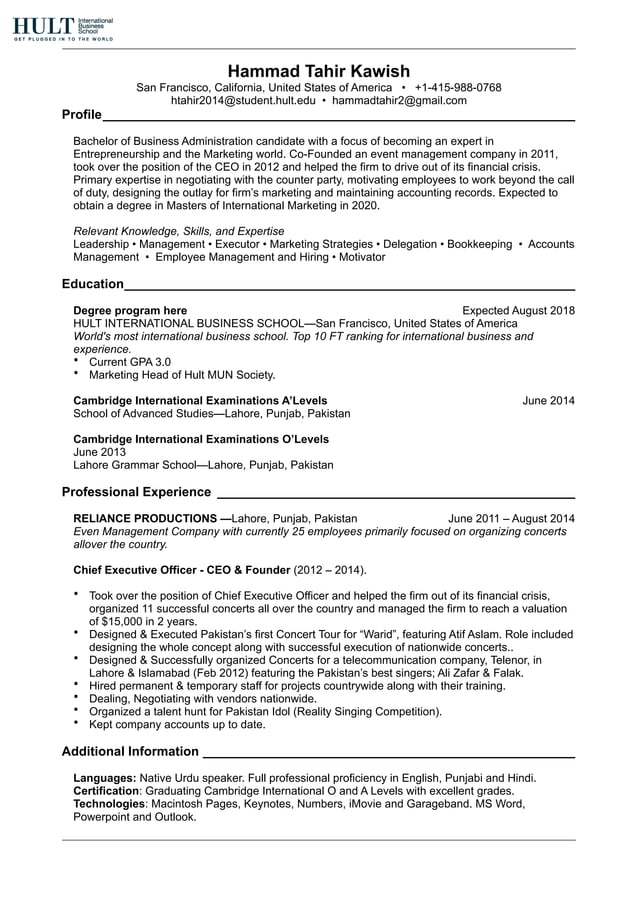 Hult Resume | PDF | Business Administration | Business