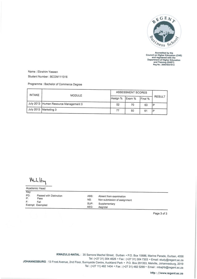 Graduation Letter of Yaseen Ebrahim | PDF