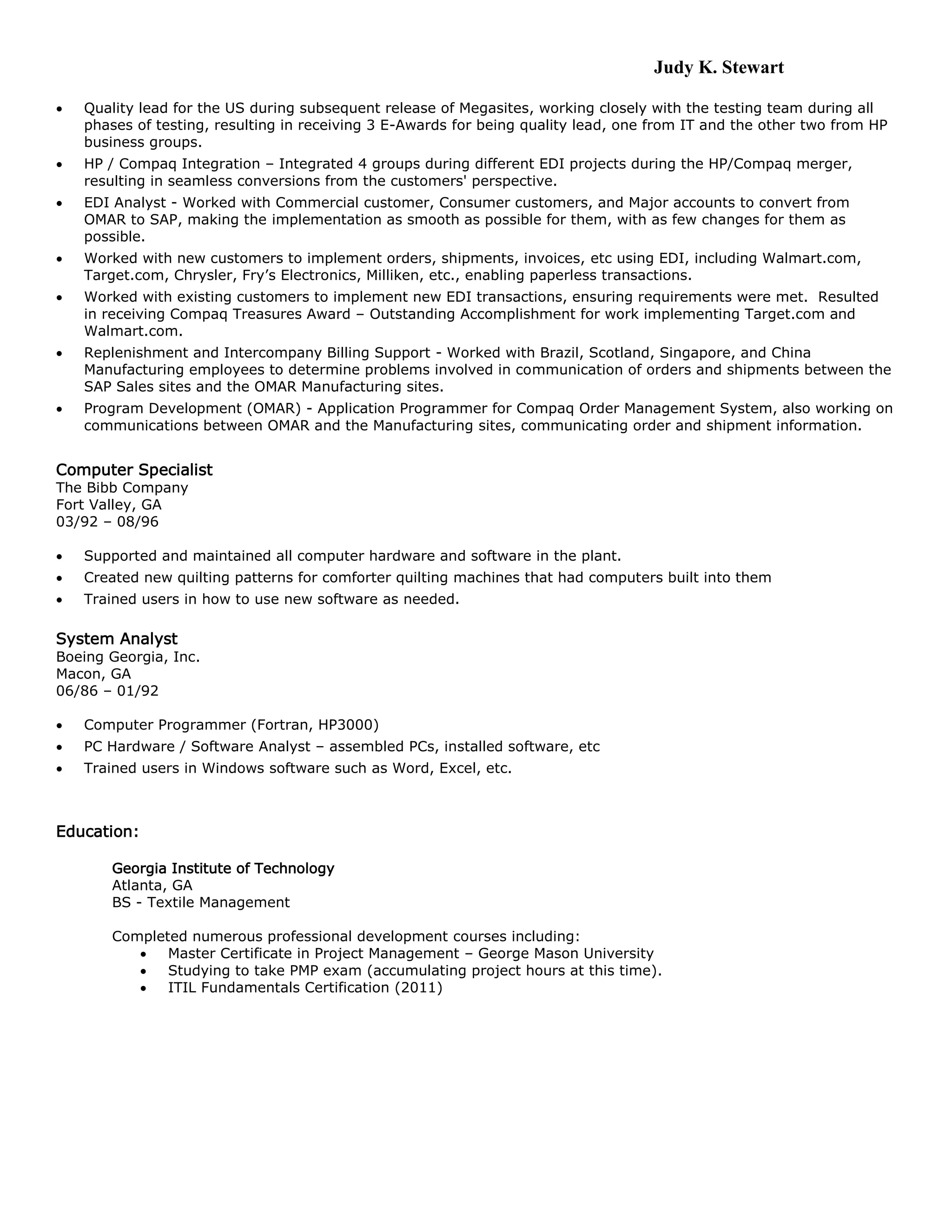 Judy Stewart - Resume | PDF
