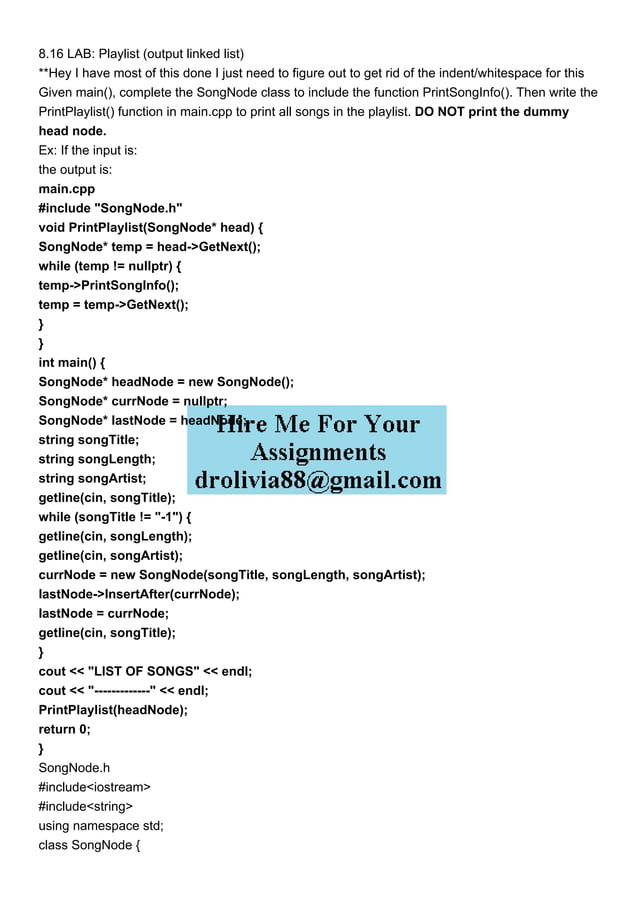 816 LAB Playlist output linked list Hey I have most of.pdf