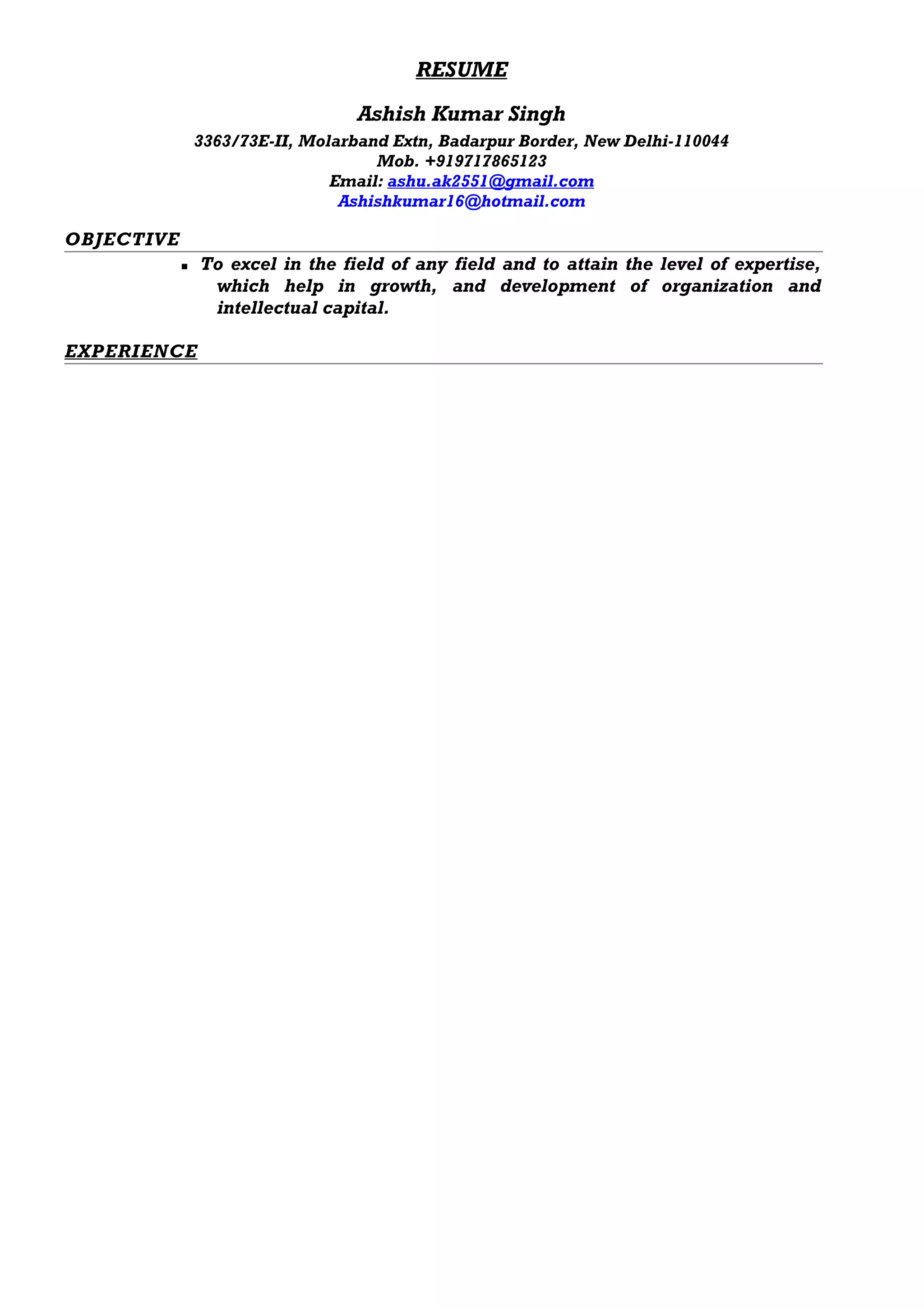 Ashish Kumar Resume | DOC