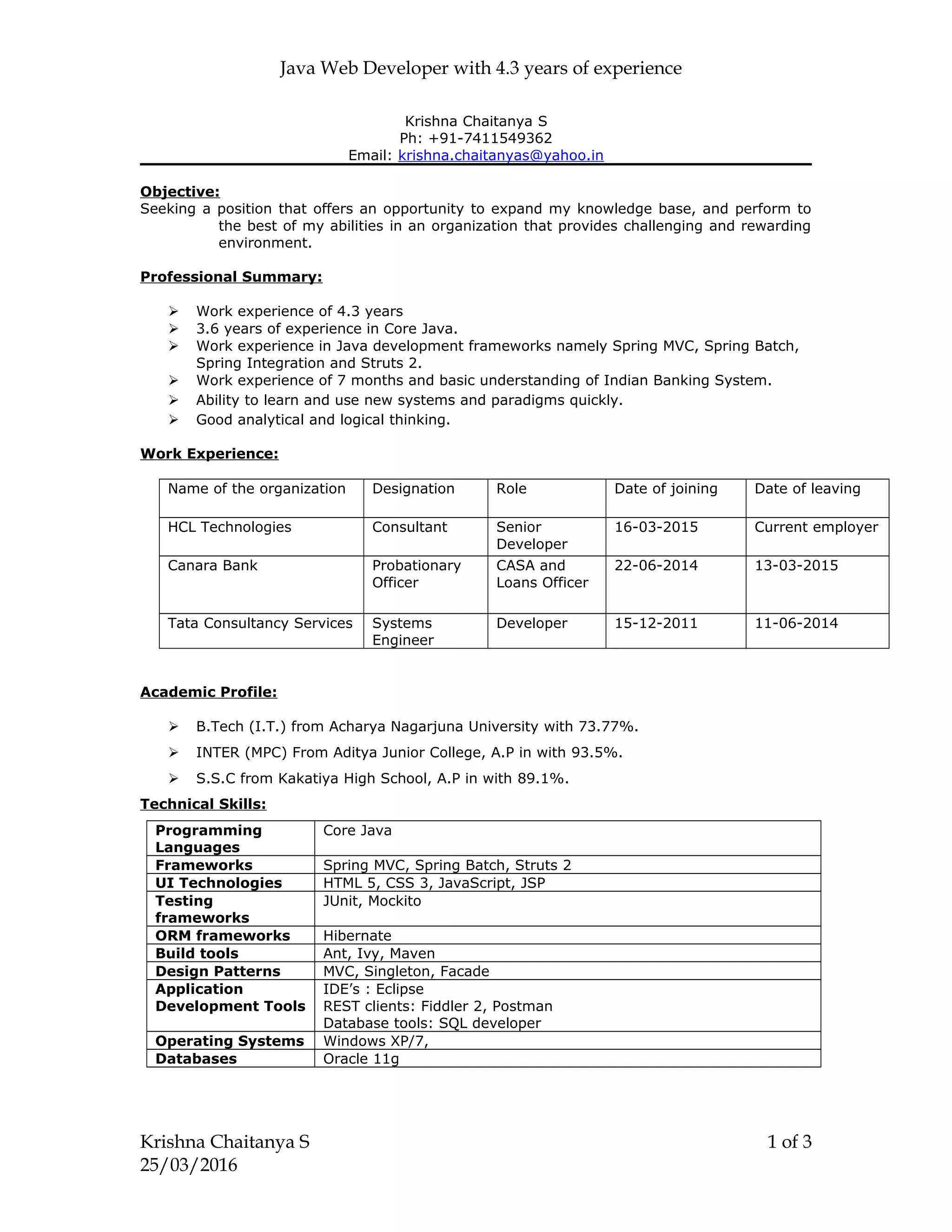 Krishna_chaitanya Java Developer | PDF