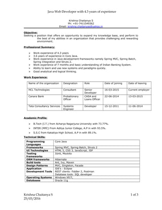 Krishna_chaitanya Java Developer | PDF