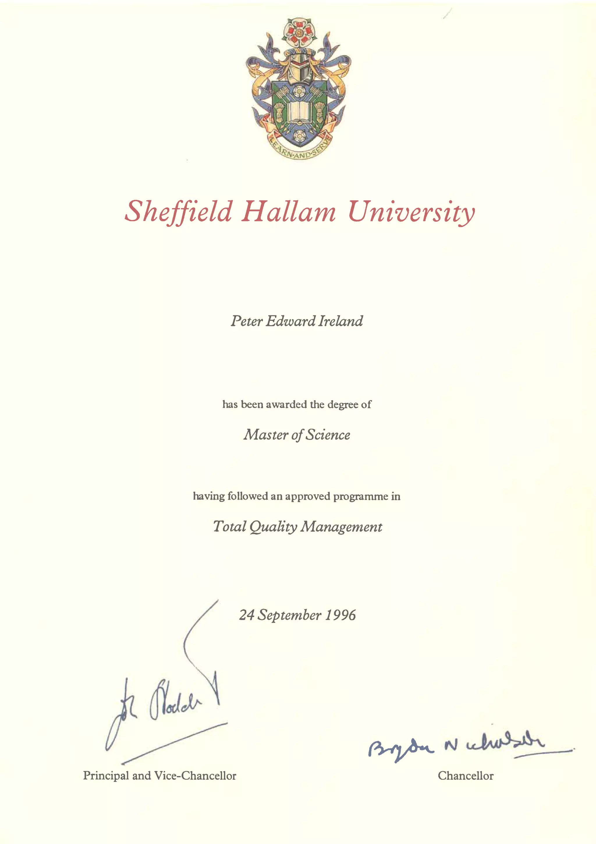 MSc TQM - Sheffield Hallam University | PDF