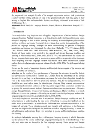 The Role of Error Analysis in Teaching and Learning of Second and ...
