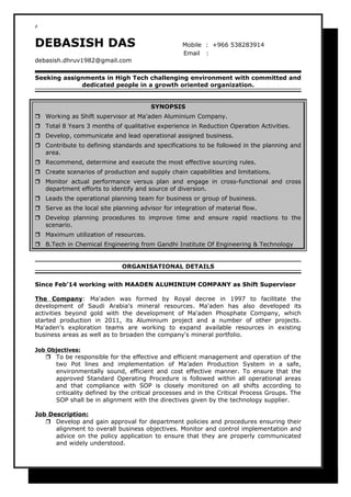 debasish_das_ resume maaden | PDF