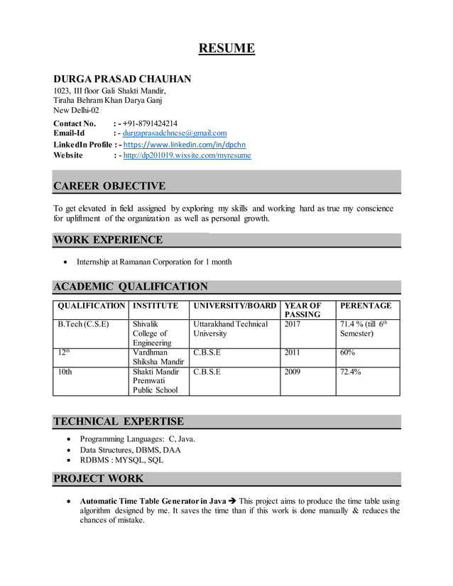 RESUME_DURGA_PRASAD | DOCX | Programming Languages | Computing