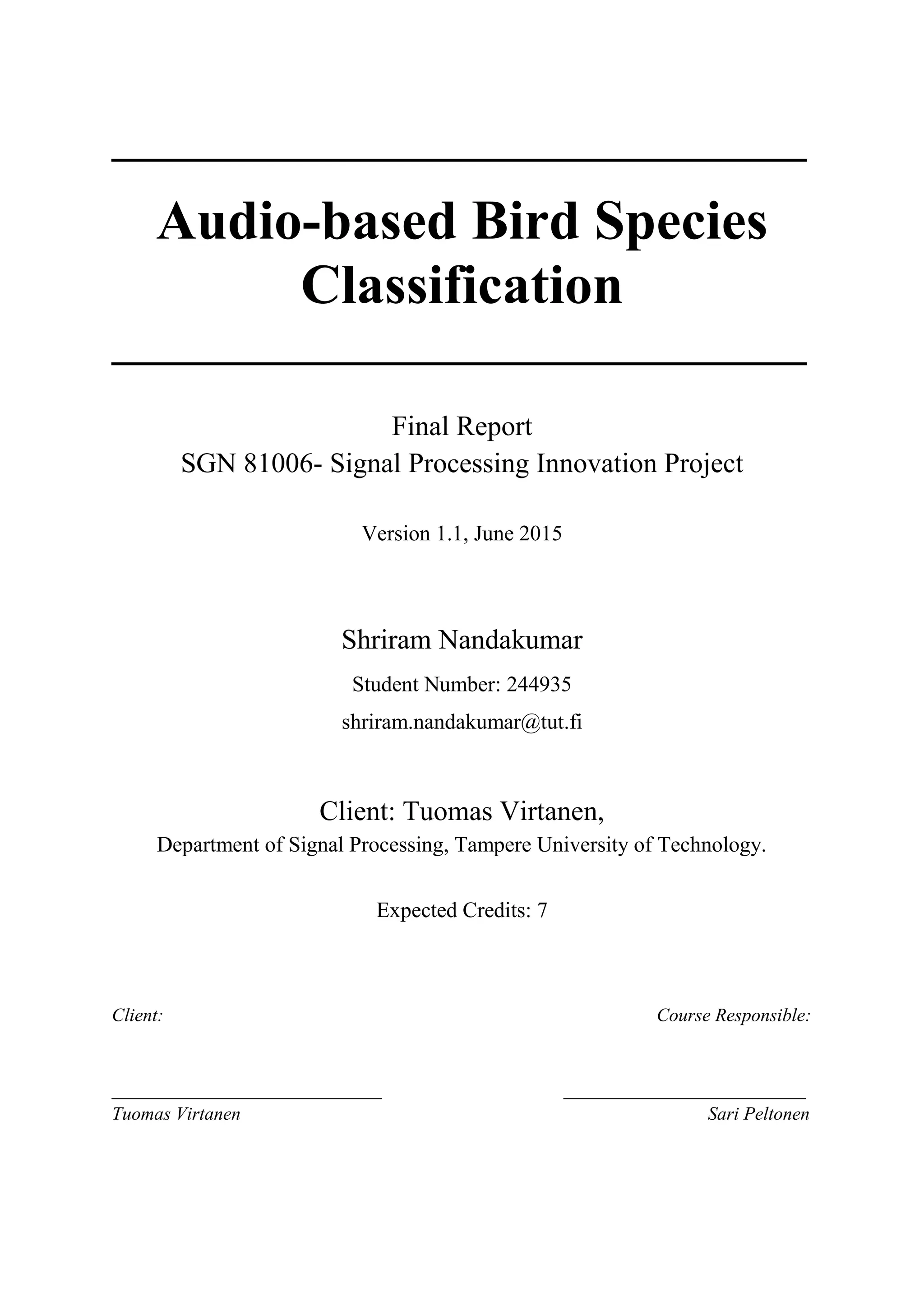 Audio based Bird Species Recognition | PDF
