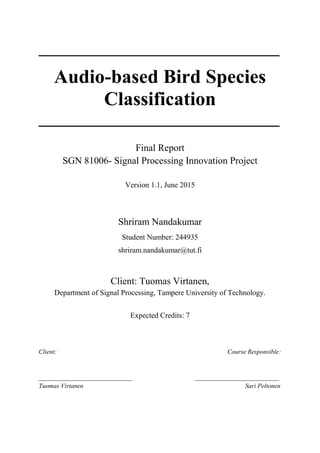 Audio based Bird Species Recognition | PDF