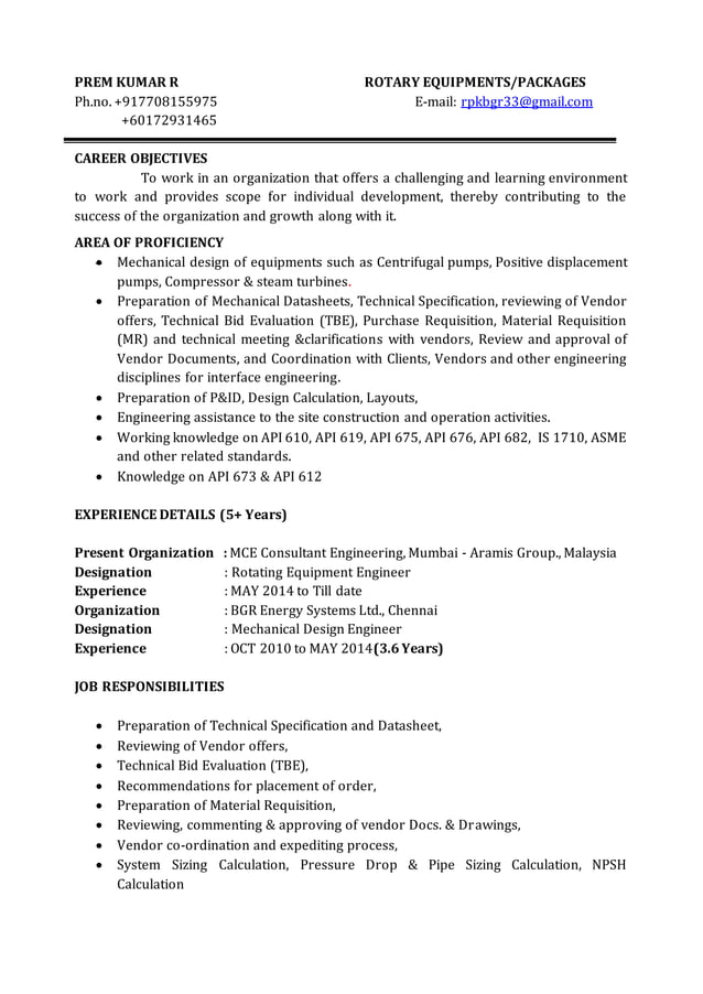 Rotating Equipment Engineer | DOCX | Civil Engineering Industry ...