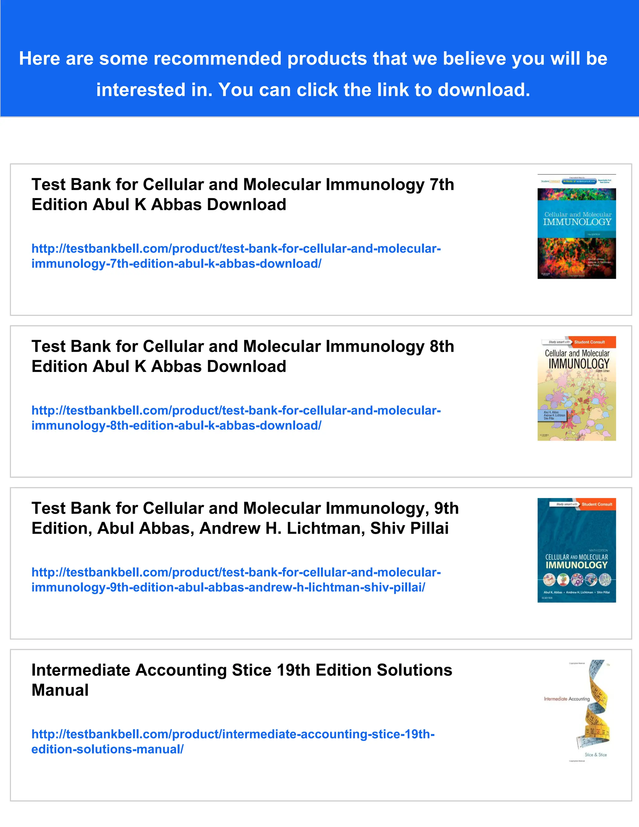 Test Bank for Basic Immunology, 3rd Edition: Abul K. Abbas | PDF