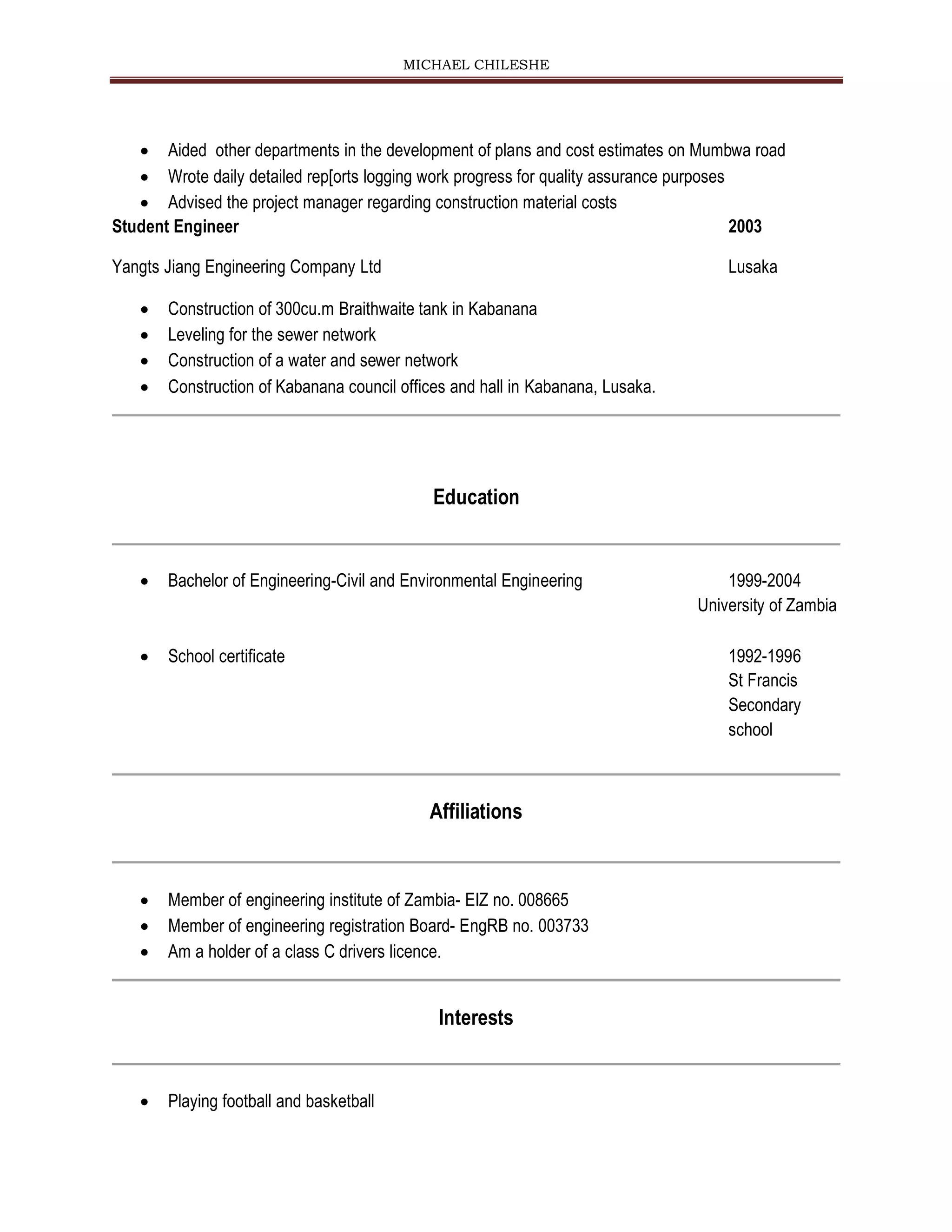 MICHAEL CHILESHE CV 1 | PDF