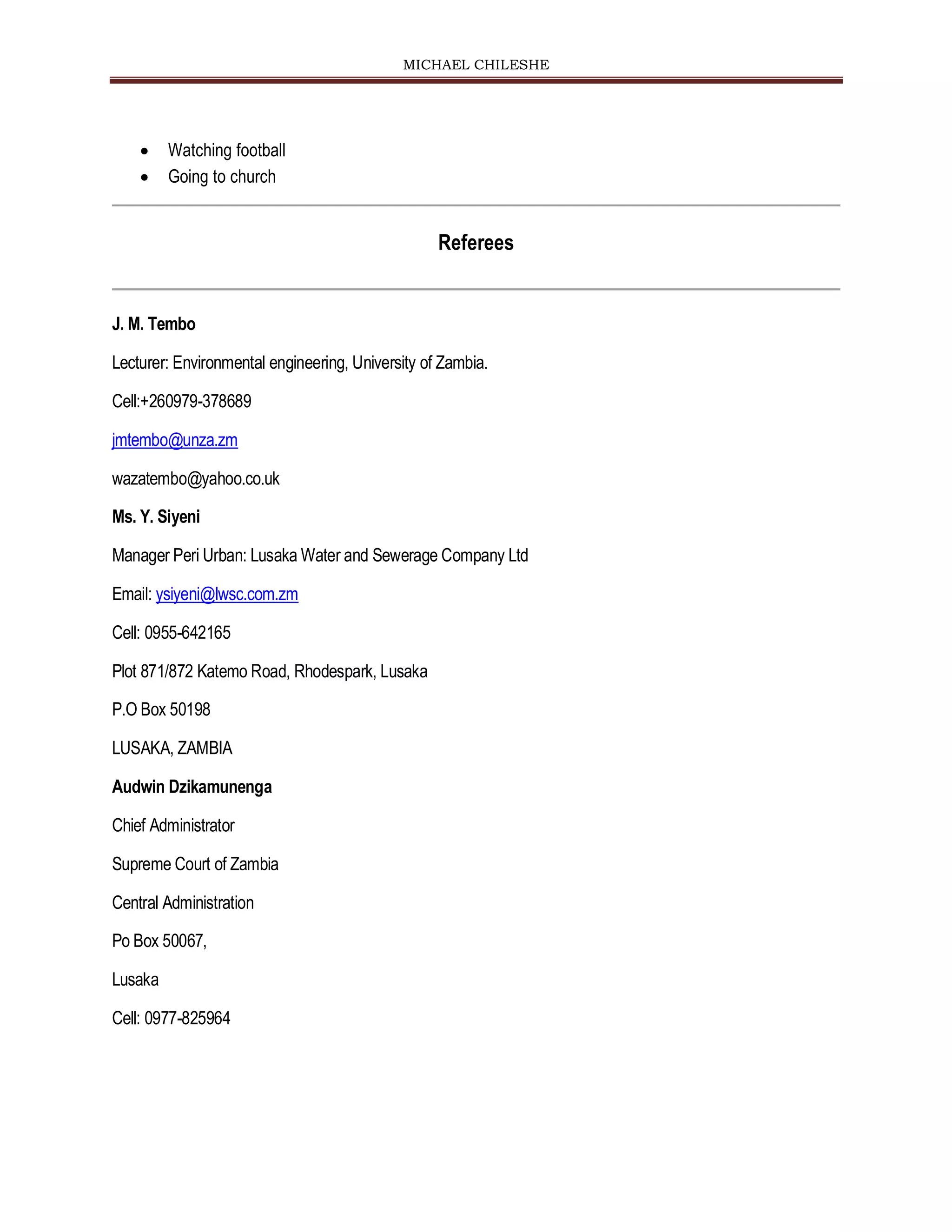 MICHAEL CHILESHE CV 1 | PDF