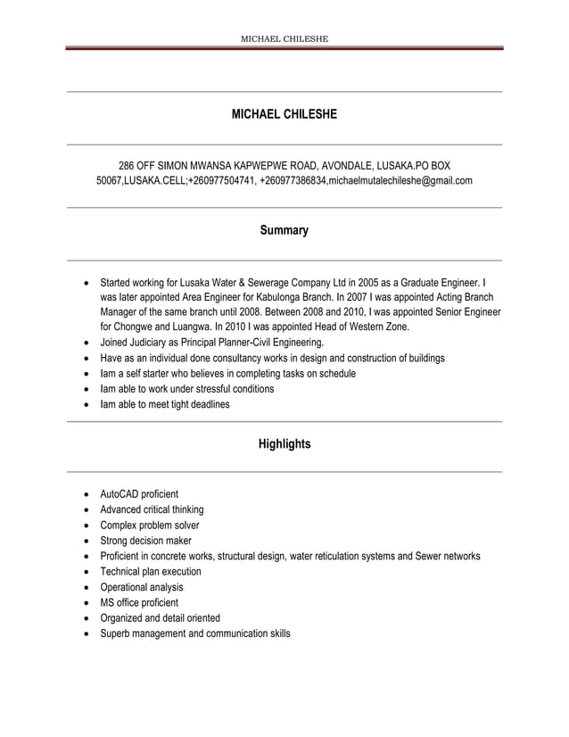 MICHAEL CHILESHE CV 1 | PDF