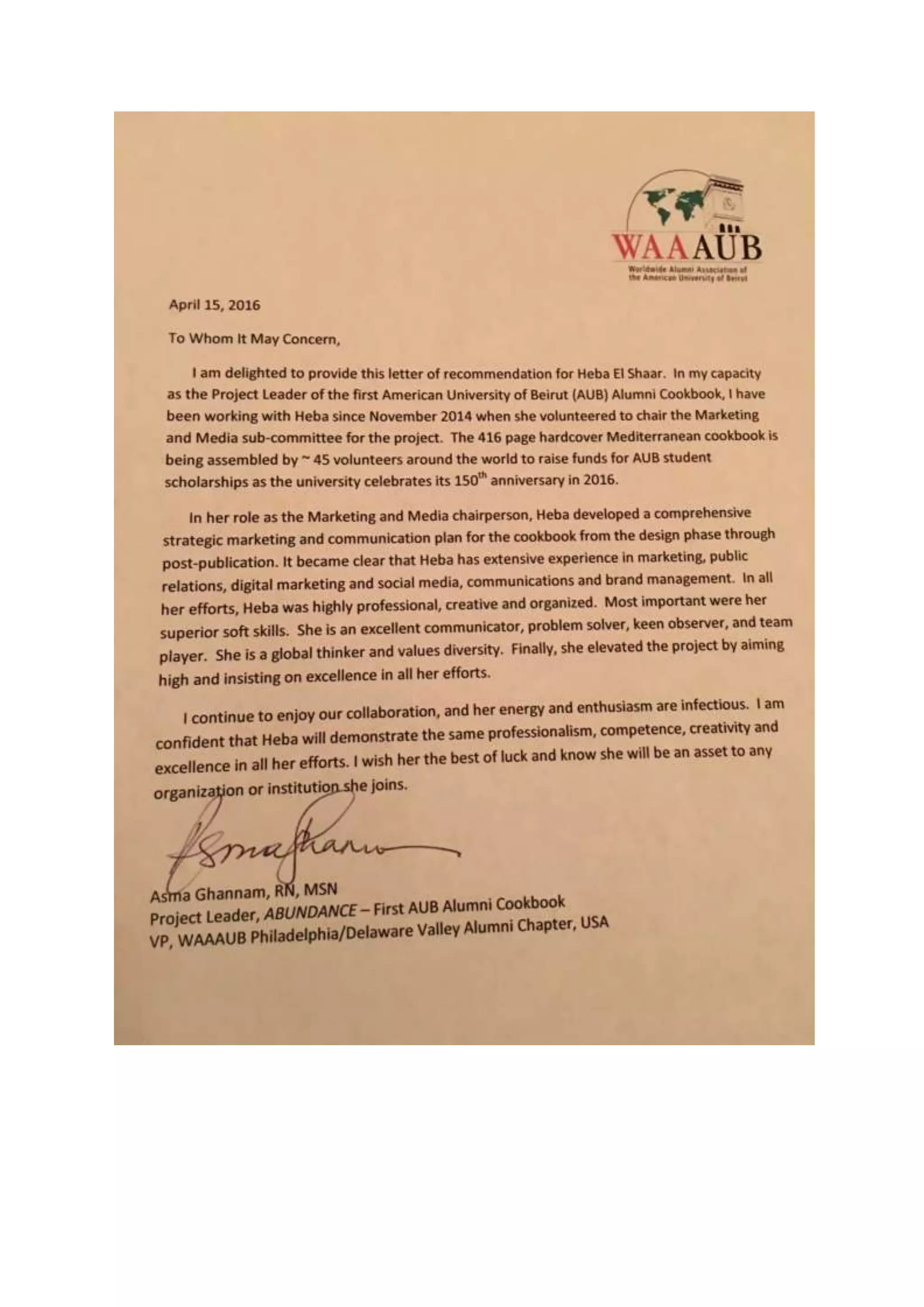 AUB Alumni recommendation letter | DOCX