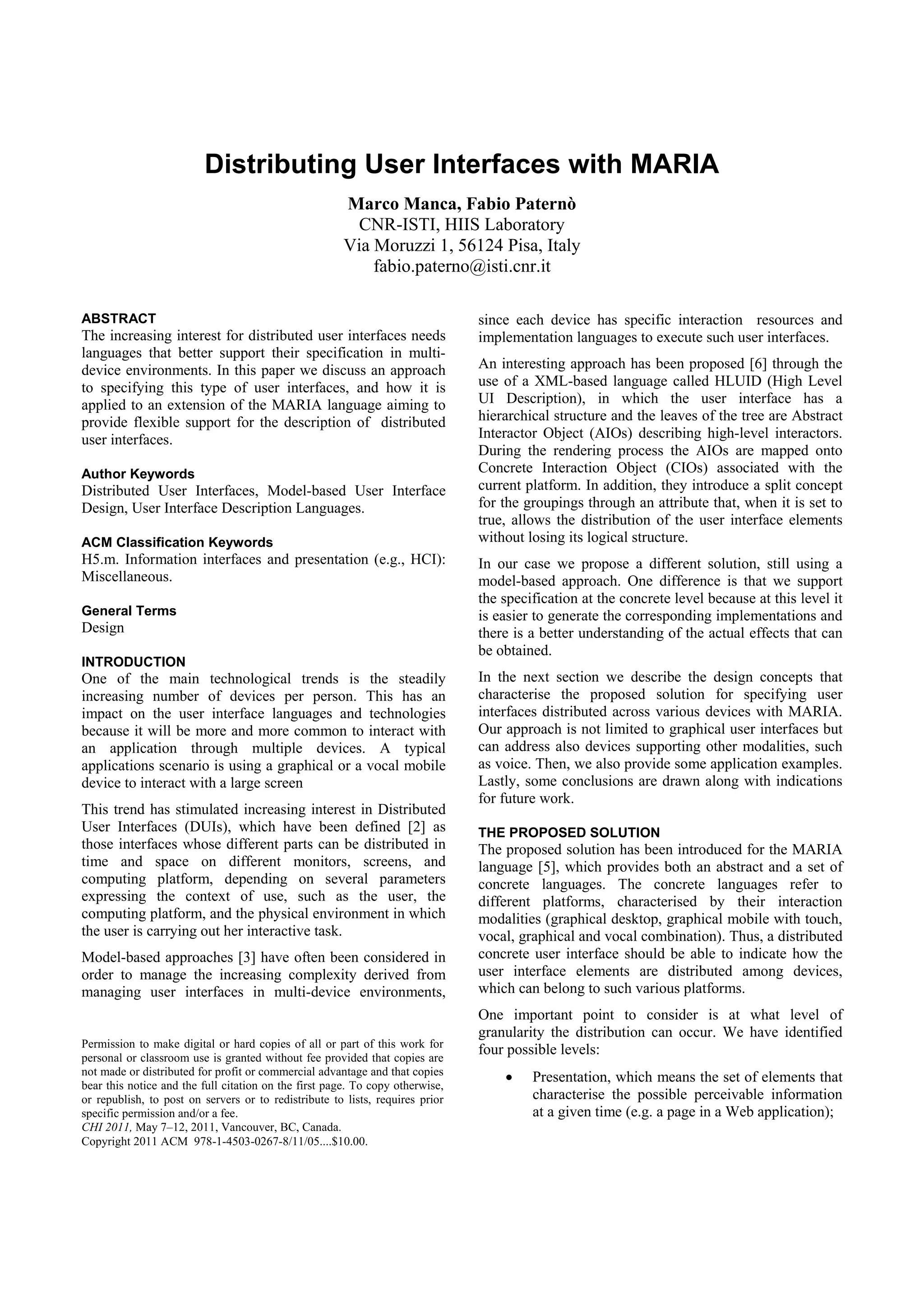 SMARCOS CNR Paper Workshop Distributed UI | PDF