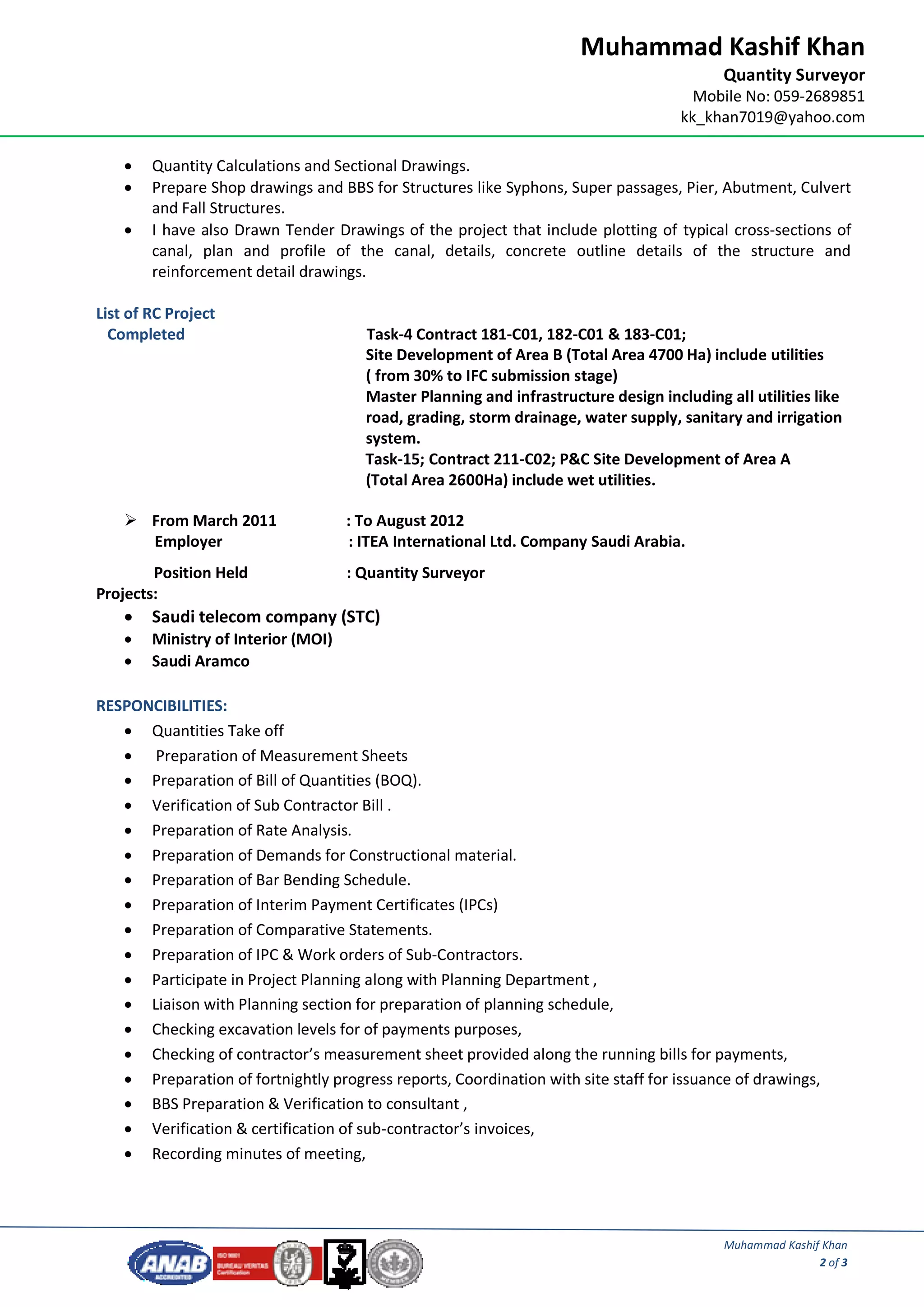 CV Muhammad Kashif Khan | PDF